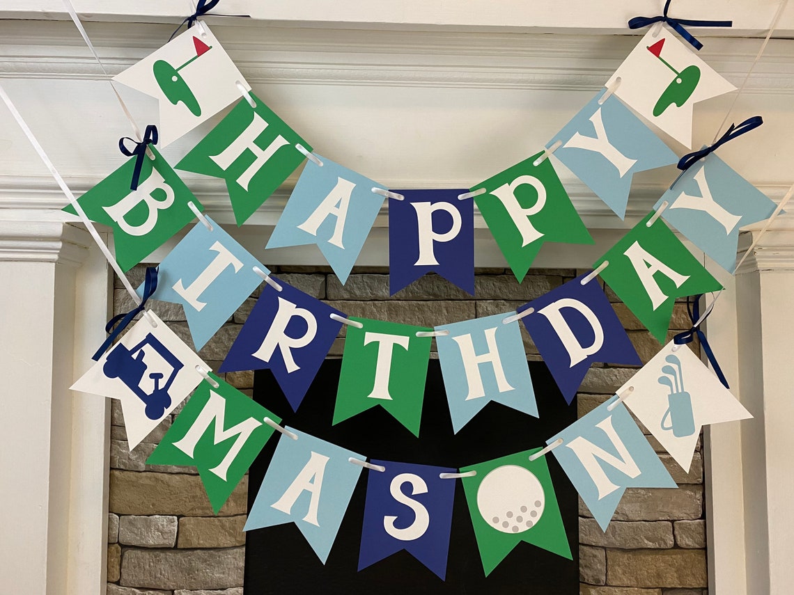 Golf First Birthday Decorations Nautical Golf Birthday Name Banner 1st ...