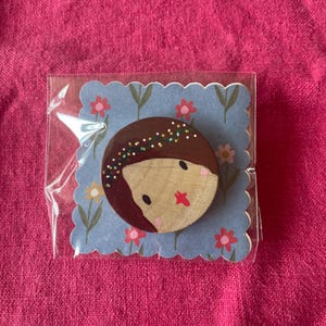 Hand-painted Wooden Brooch Pin Lady Face - Etsy