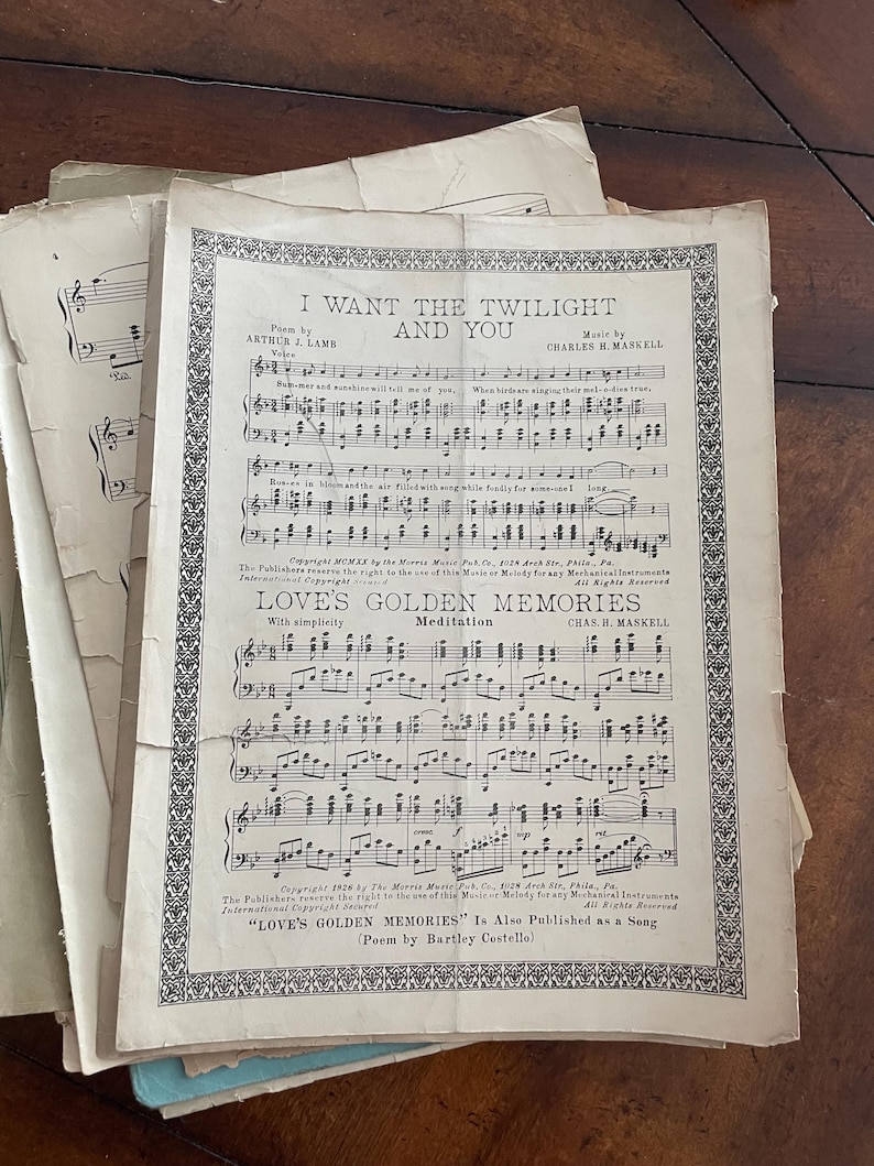 Vintage Sheet Music Packs 50+ Random Pieces Aged Yellowed Scrapbook ...