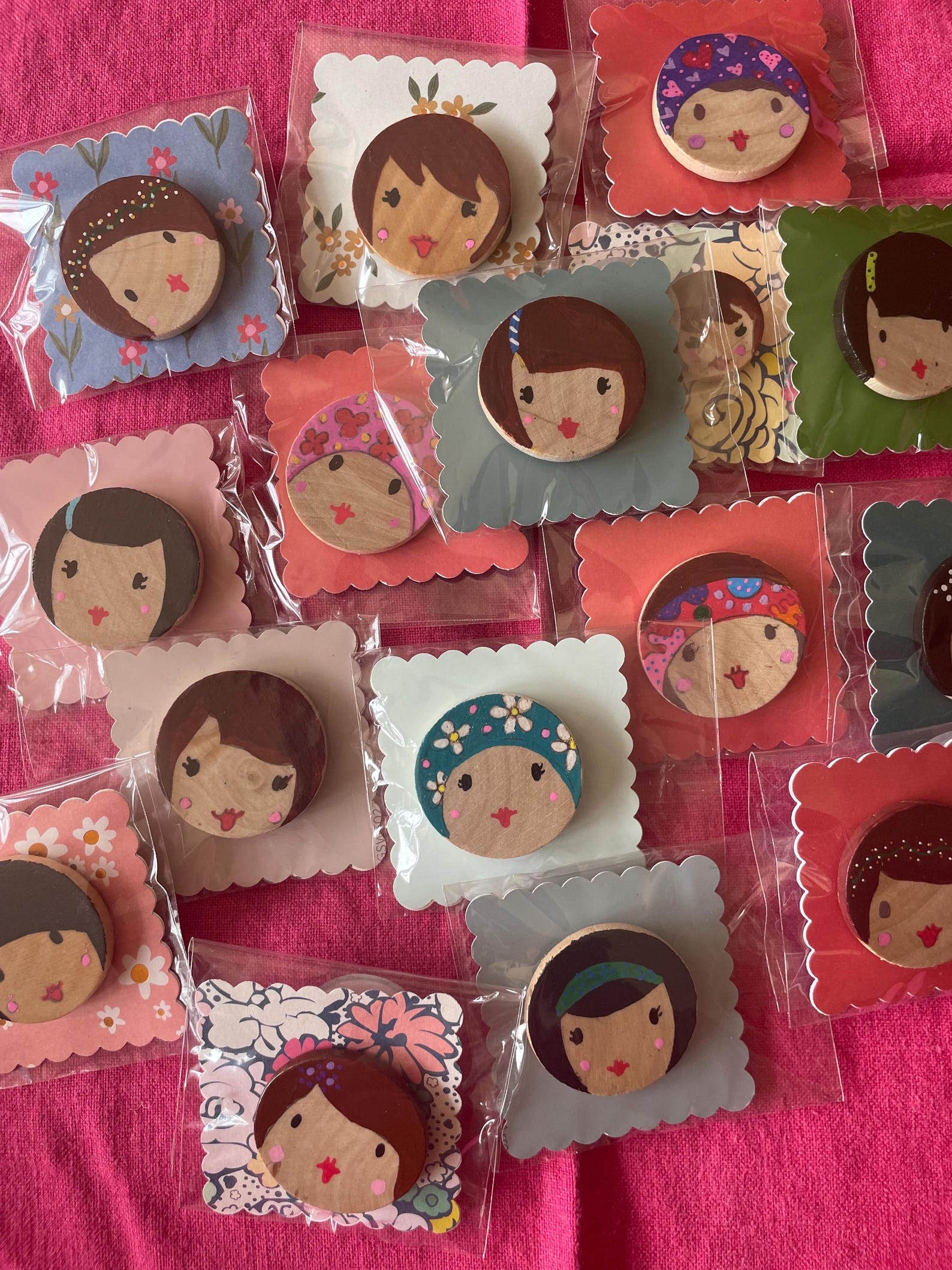 Hand-painted Wooden Brooch Pin Lady Face - Etsy