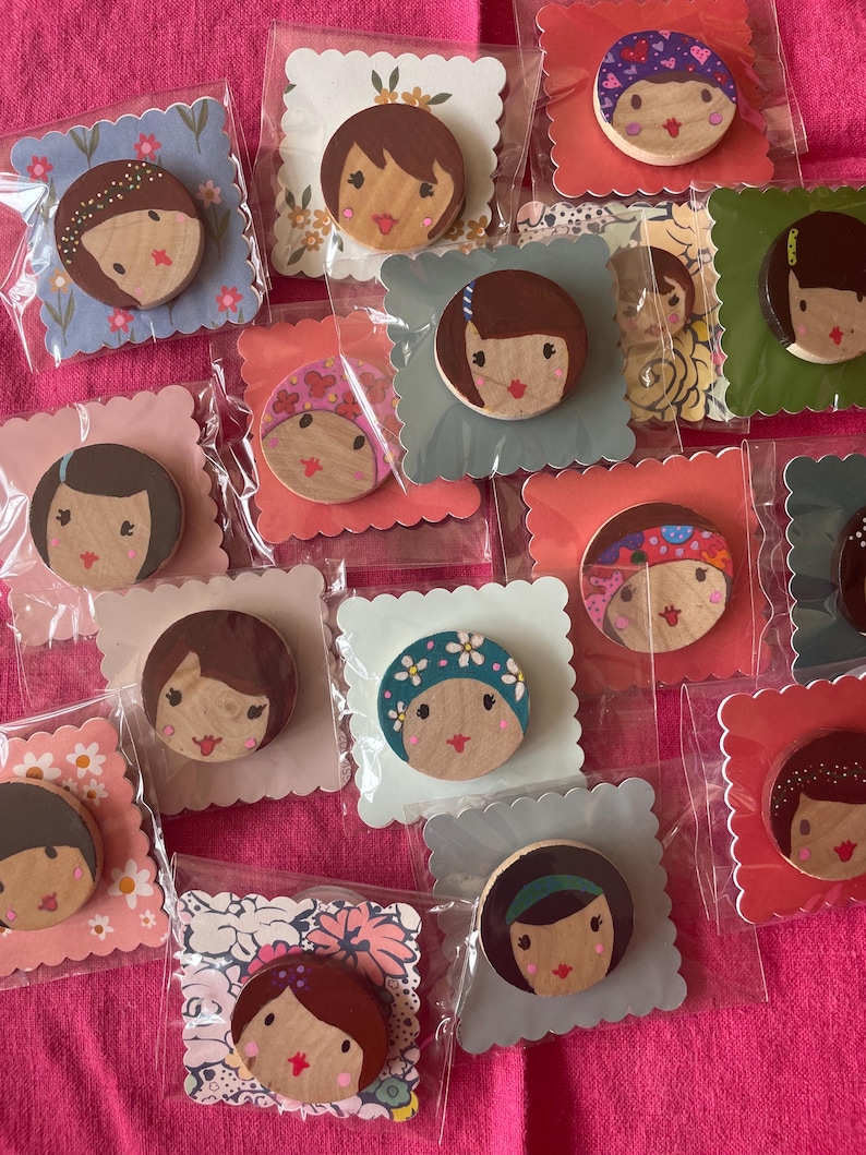 Hand-painted Wooden Brooch Pin Lady Face - Etsy