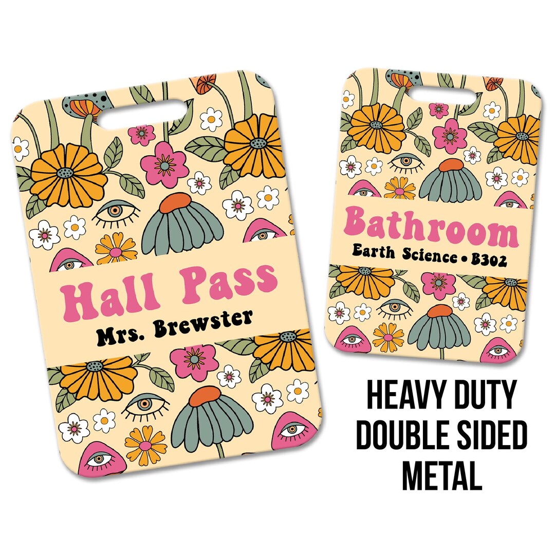 Classroom Hall Pass for Teachers • Retro Flowers Vintage • Personalized ...