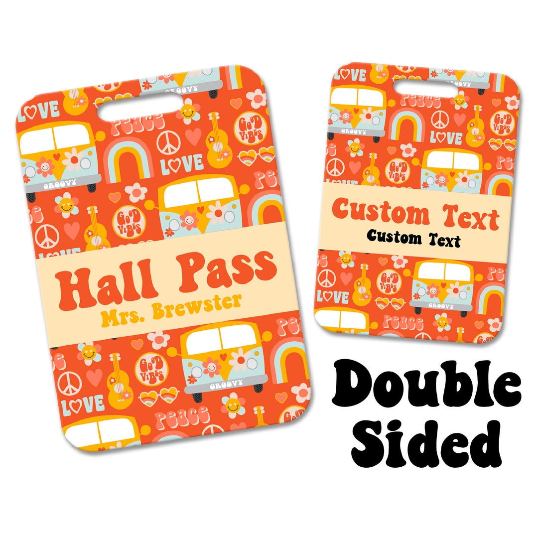 Classroom Hall Pass for Teachers • Retro Bus Groovy Peace Love Vintage ...