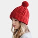 Hand Knit Beanie, Red Beanie Hat, Cable Knit Womens Winter Hat With Pom ...