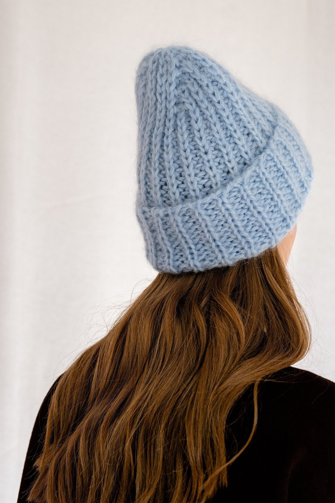 Mohair Beanie in Ice Water, Chunky Light Blue Beanie, Winter Hat, Super ...