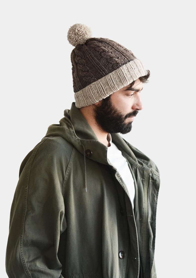 Custom Color Block Wool Beanie: Hand-knit Pom-pom Hat - Etsy
