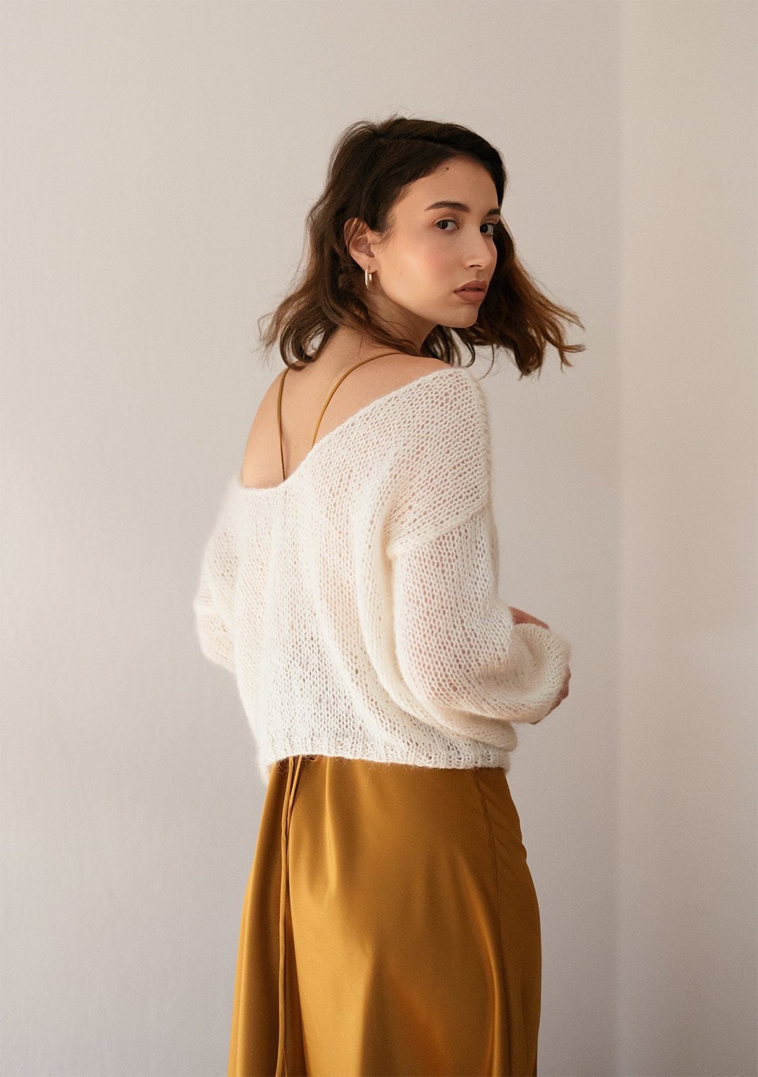 Knit Mohair Sweater, Delicate Deep V Neck Pullover, Loose Oversize Fit ...
