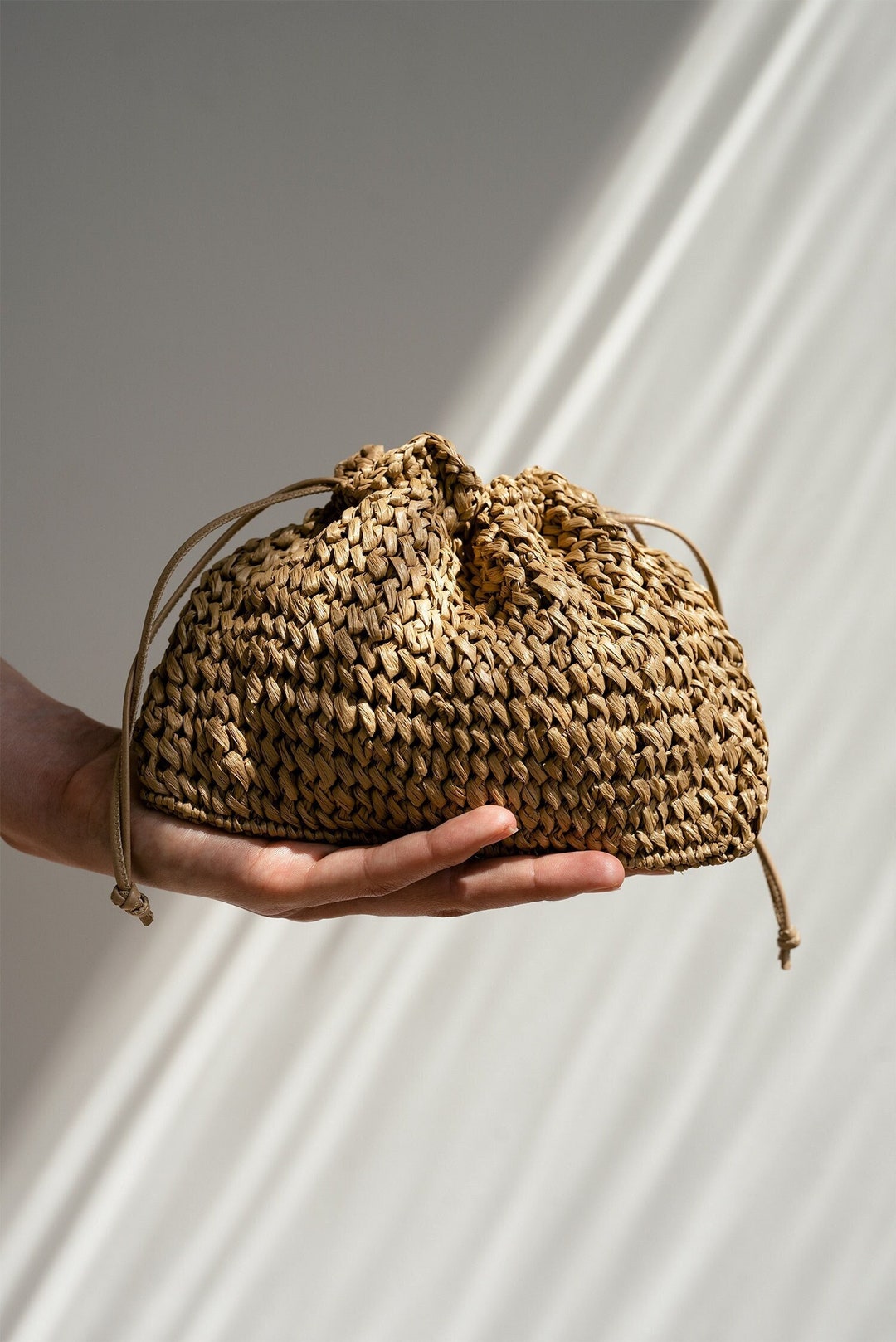 Raffia Pouch Bag, Crochet Raffia Handbag, Short Strap Crossbody, Summer ...
