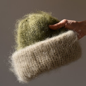 Chunky Mohair Beanie, Womens Winter Knit Hat, off White Knit Hat ...