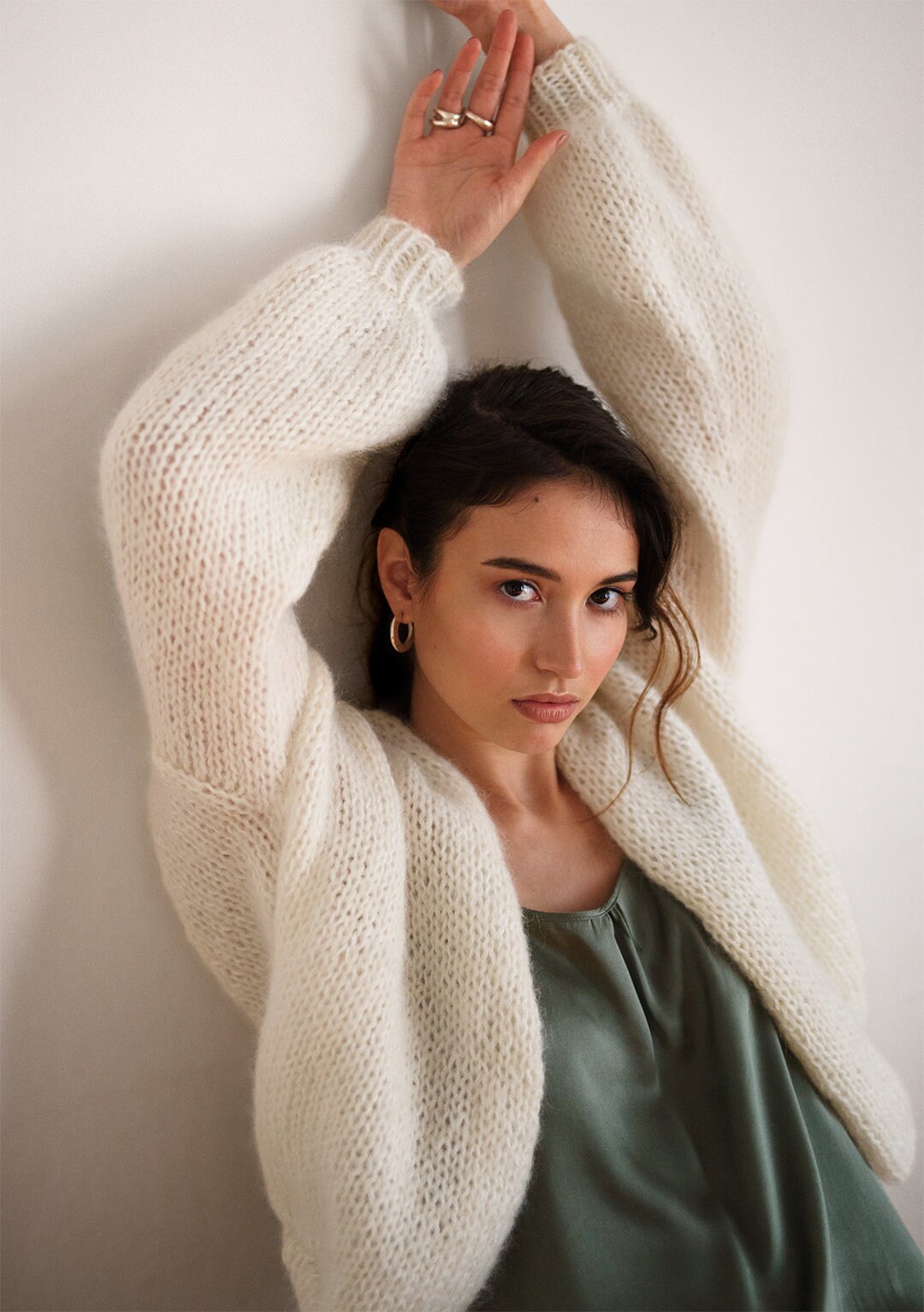 Mohair Bomber Cardigan, off White Hand Knit, Chunky Knit Cardigan ...