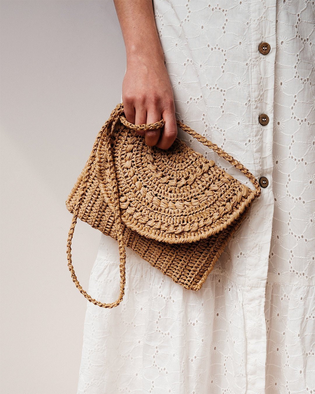 Crochet Raffia Clutch in Tan Straw Summer Bag Raffia Clutch - Etsy