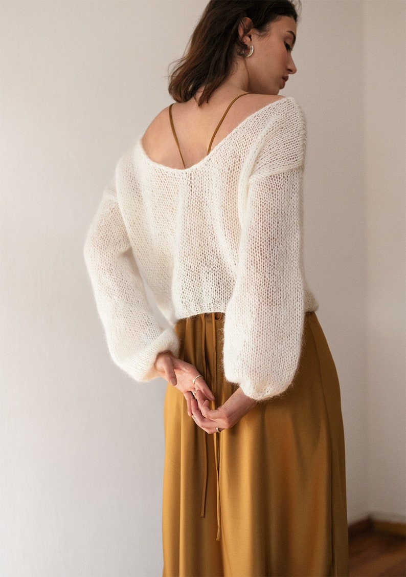 Knit Mohair Sweater Delicate Deep V Neck Pullover Loose - Etsy