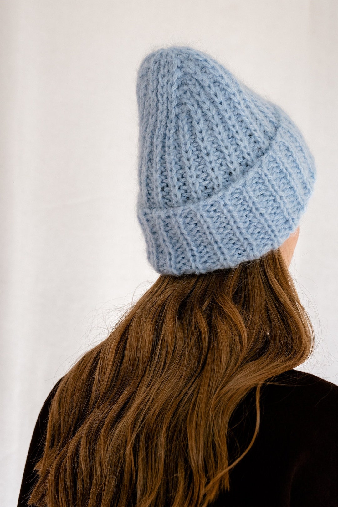 Mohair Beanie in Ice Water Chunky Light Blue Beanie Winter - Etsy