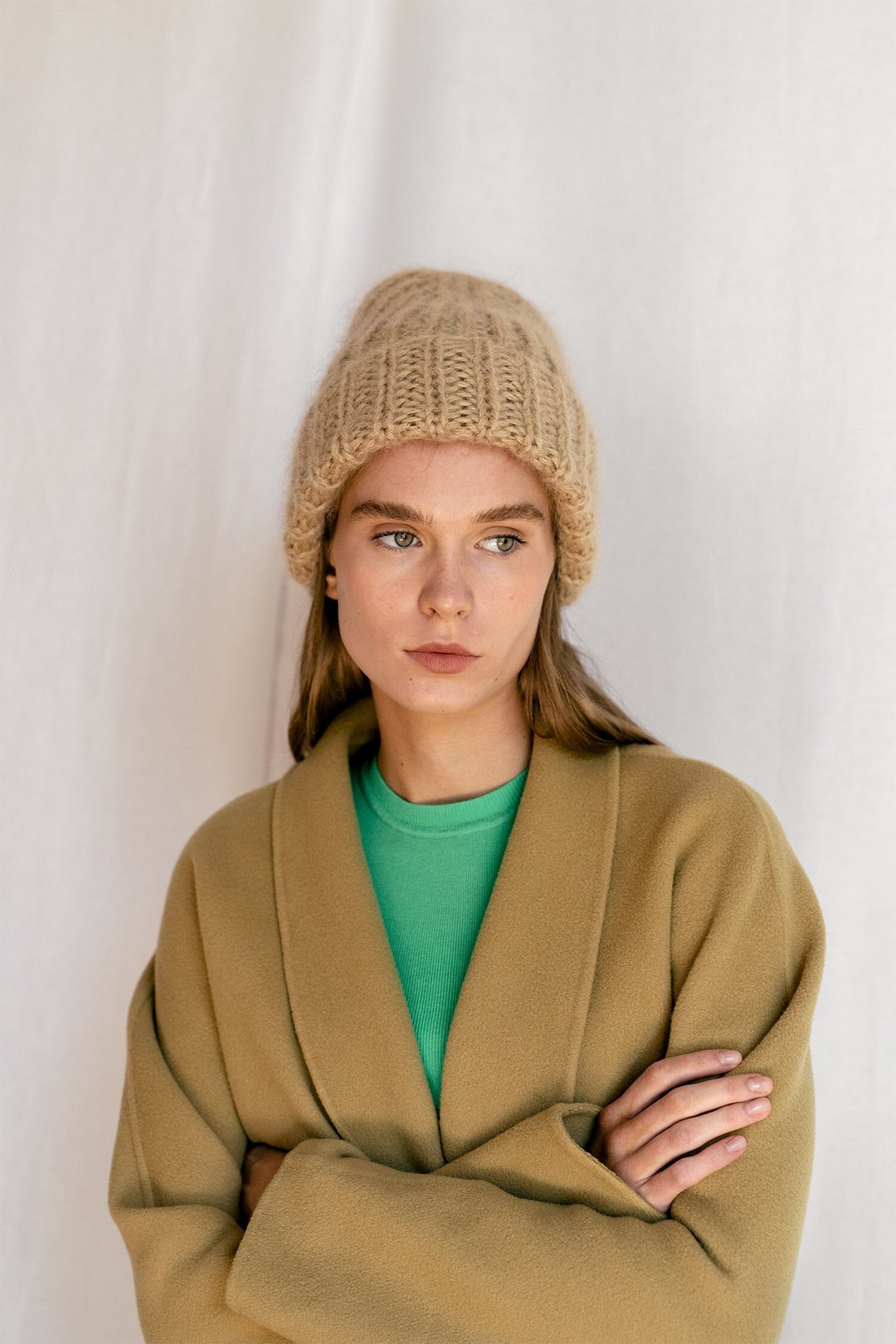Mohair Beanie in Honey, Chunky Beige Beanie, Winter Hat, Super Soft Kid ...