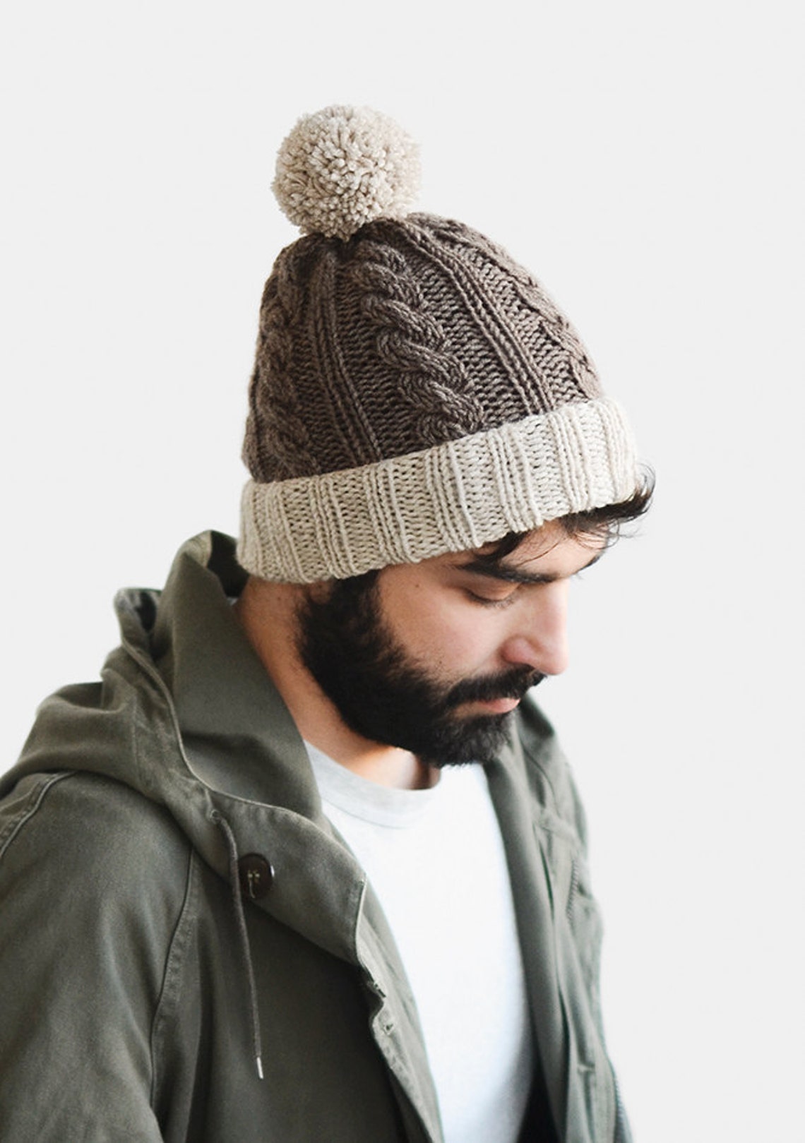 Custom Color Block Wool Beanie: Hand-knit Pom-pom Hat - Etsy