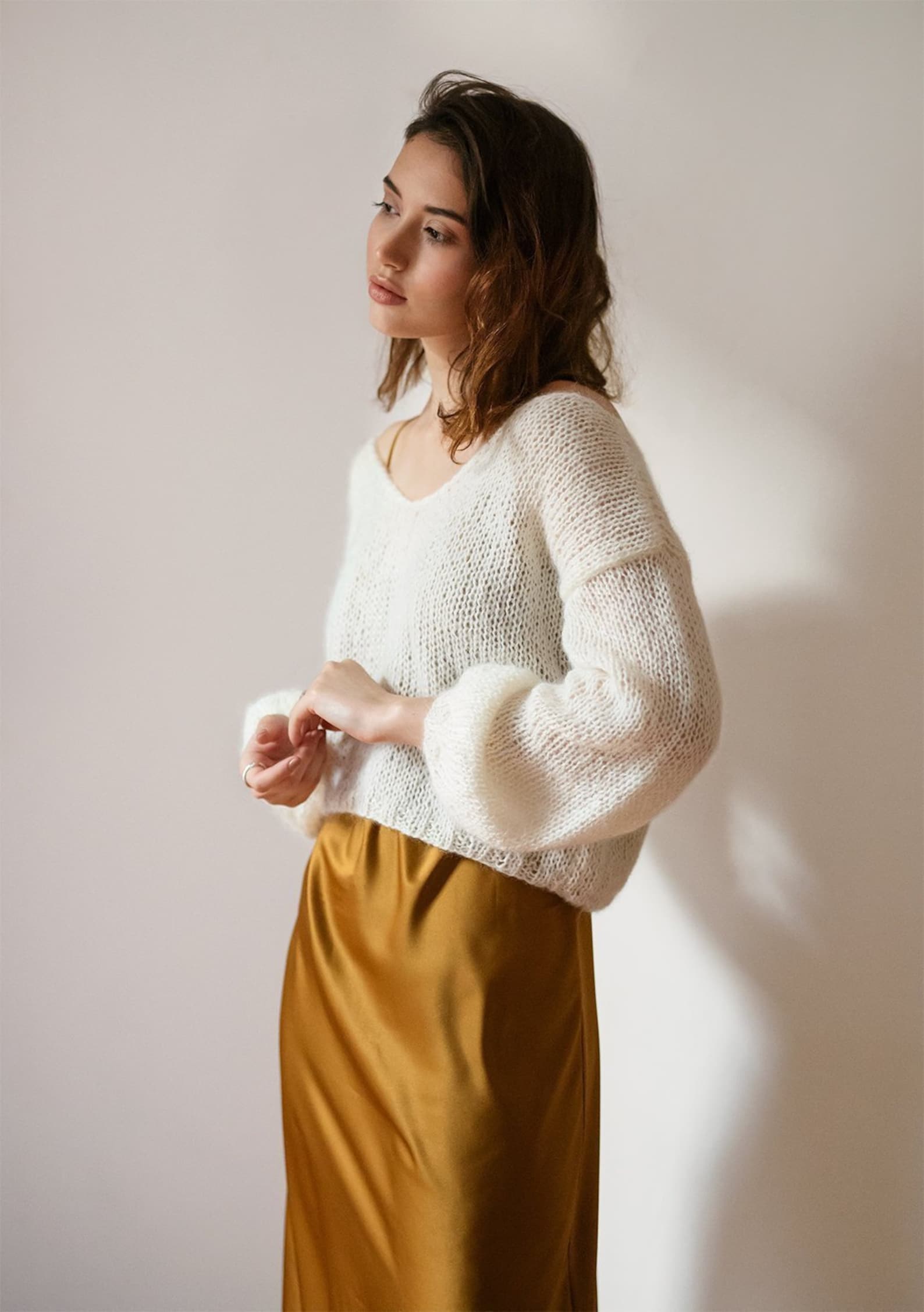 Knit Mohair Sweater Delicate Deep V Neck Pullover Loose - Etsy