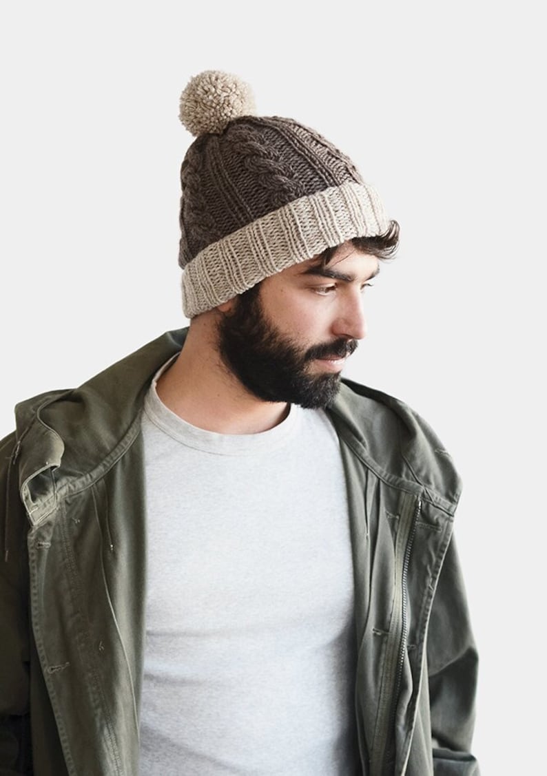 Custom Color Block Wool Beanie: Hand-knit Pom-pom Hat - Etsy