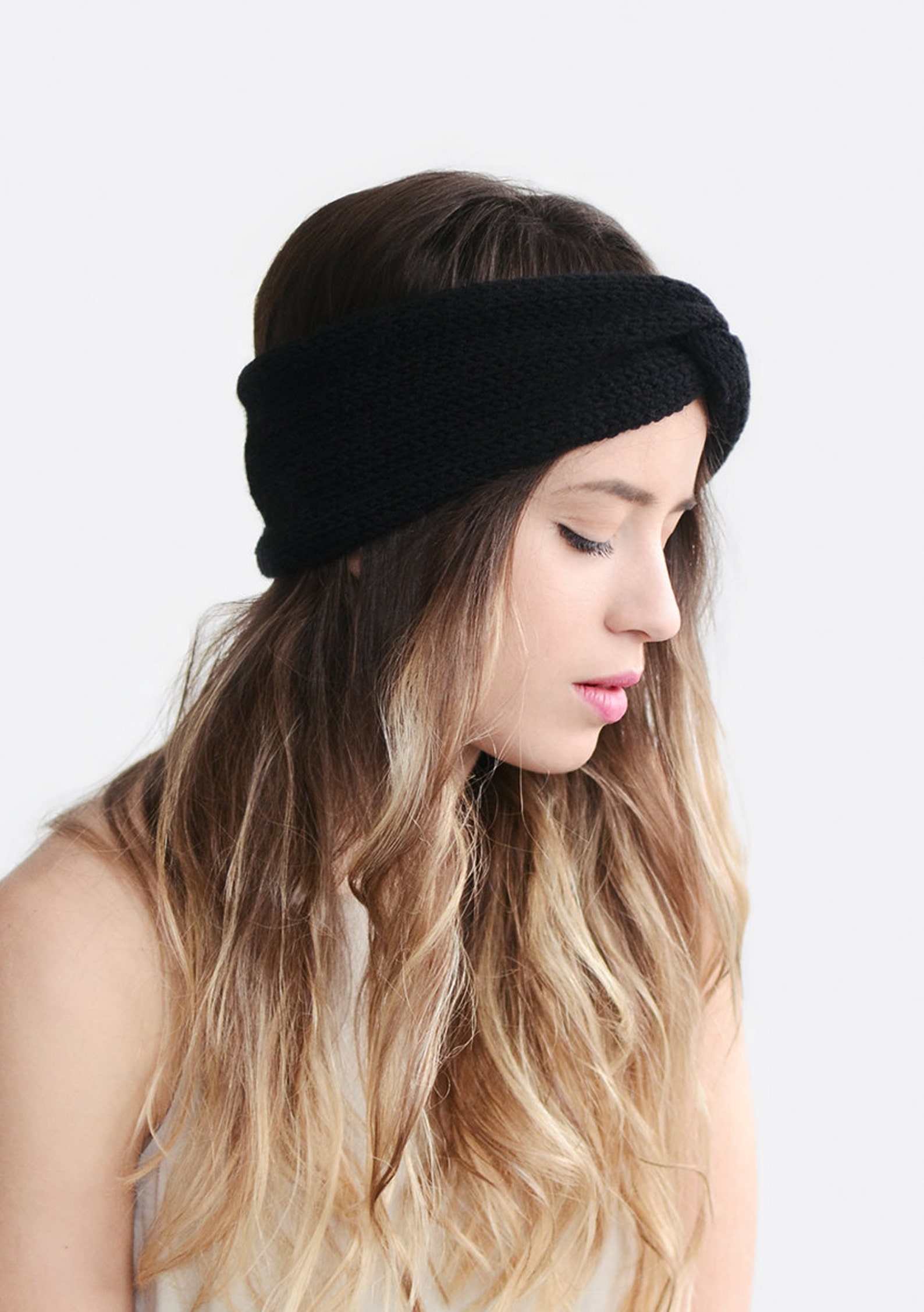 Hand Knit Turban in Black Chunky Knit Turban Wool Headwrap - Etsy