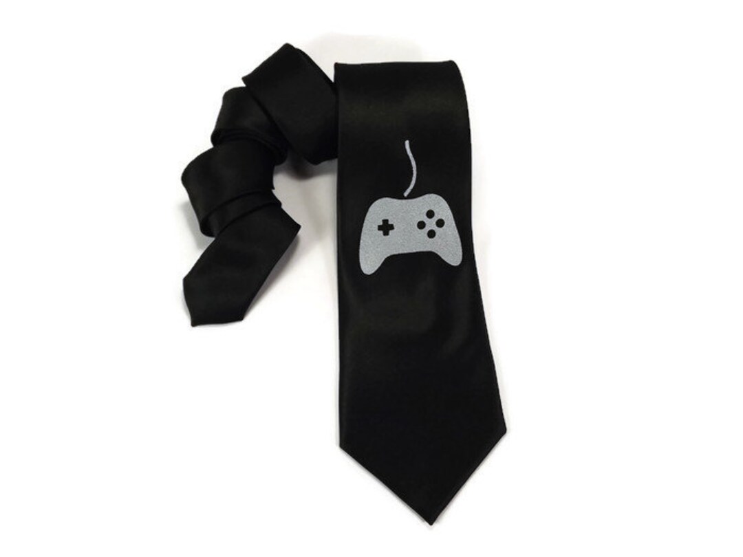 Video Game Tie, Gamer Tie, Adult Tie, Game Controler Tie, Black, Silver ...