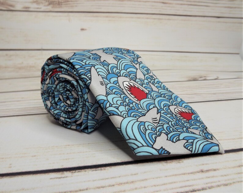 Shark Necktie Shark Bite Tie Shark Tie Ocean Tie Shark | Etsy