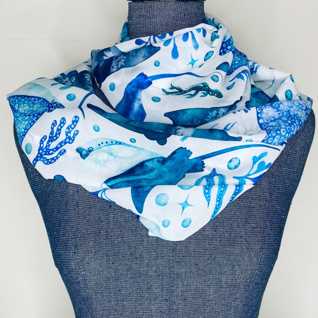 Watercolor Manta Ray Scarf, Sting Ray Gift, Infinity Scarf, Watercolor ...