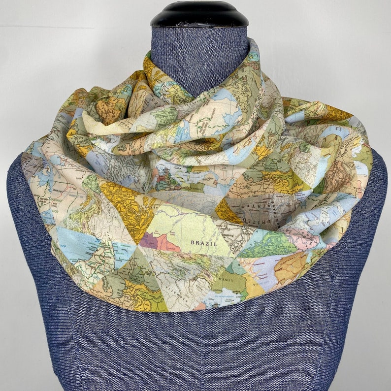 Map Scarf, Maps of the World Collage, Travel Gift, Chiffon Infinity ...