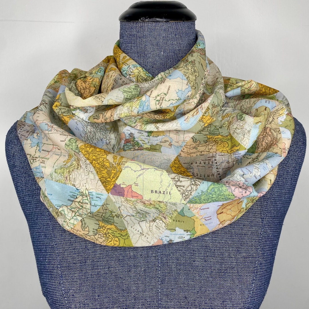 Map Infinity Scarf, Map of the World, Travel Gift, Map Gift for Friend ...