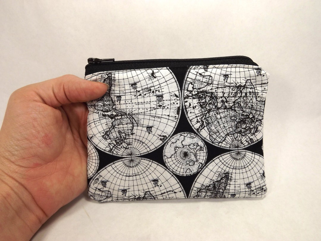 World Map Card Wallet, Black and White, Card Wallet, Map Zipper Pouch ...