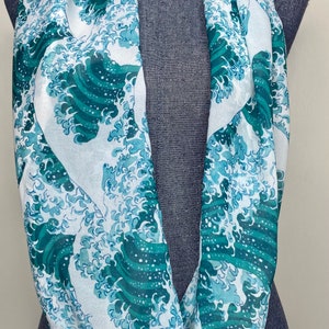 Ocean Waves Scarf, Great Wave off Kanagawa, Chiffon Infinity Scarf, Japanese Wave Scarf, Ocean ...
