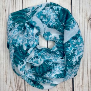 Ocean Waves Scarf, Great Wave off Kanagawa, Chiffon Infinity Scarf, Japanese Wave Scarf, Ocean ...