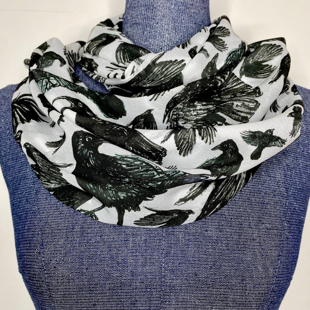 Crow Scarf, Black Bird Scarf, Murder of Crows, Black and White Scarf ...
