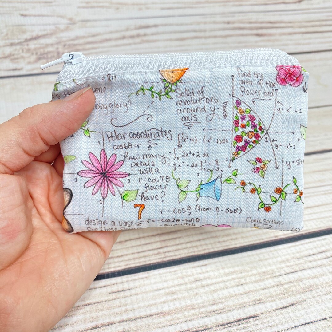 Math Zipper Pouch, Steminist Gift, Math Coin Purse, Floral Math, Change ...