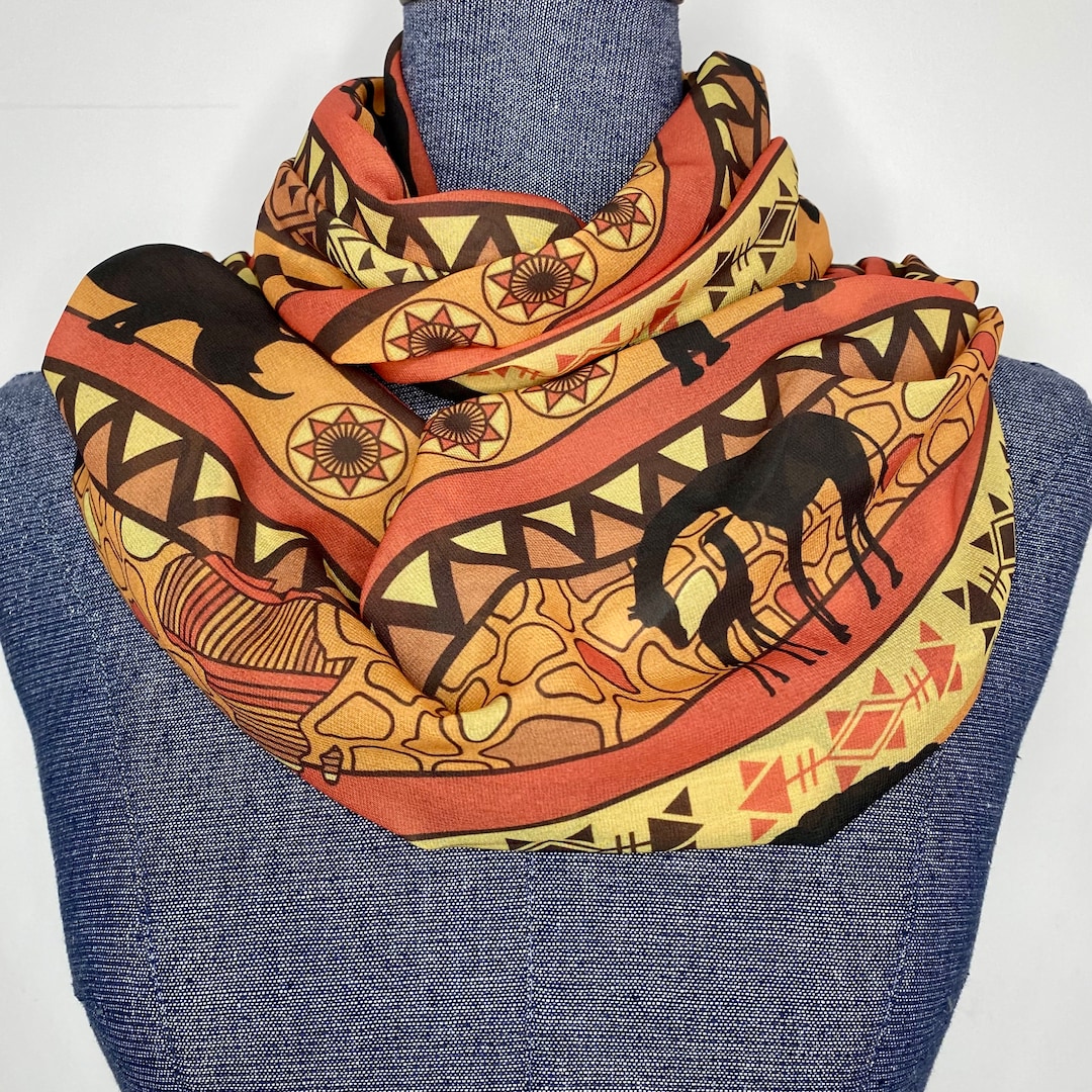 Africa Scarf, Saharan Scarf, African Elephant Gift, Giraffe Scarf ...