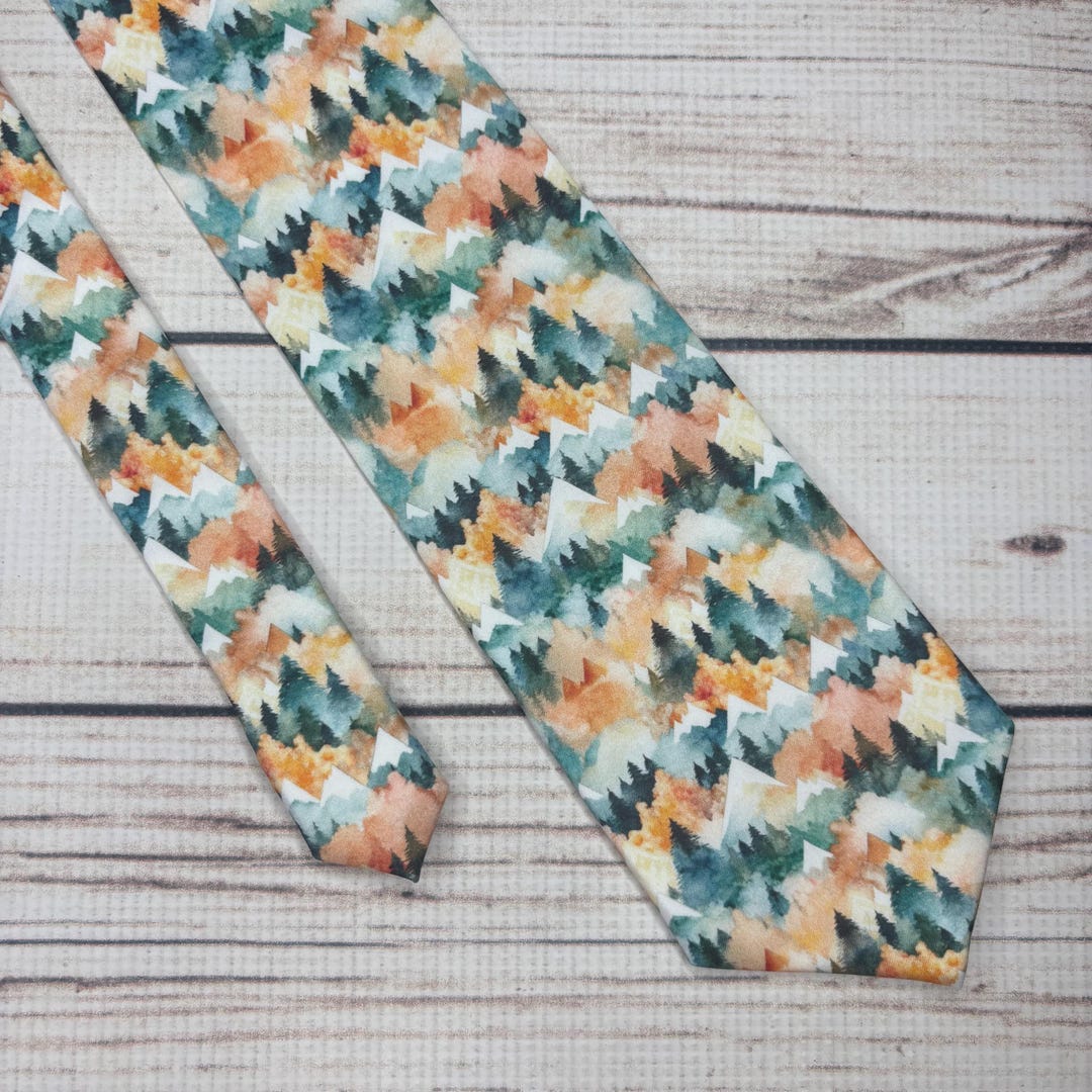 Mountain Forest Necktie, Alpine Trees Tie, Snow Cap Mountain Forest ...