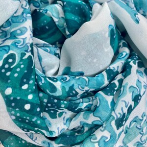 Ocean Waves Scarf, Great Wave off Kanagawa, Chiffon Infinity Scarf, Japanese Wave Scarf, Ocean ...