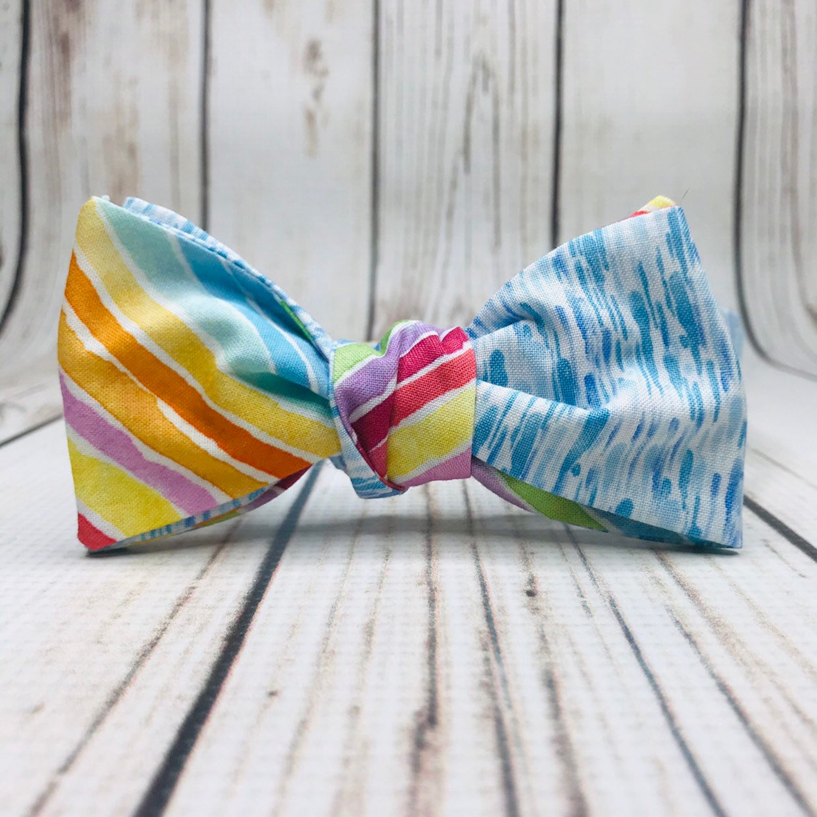 Rainbow Bowtie Rain Drops Bow Tie Reversible Rain and - Etsy