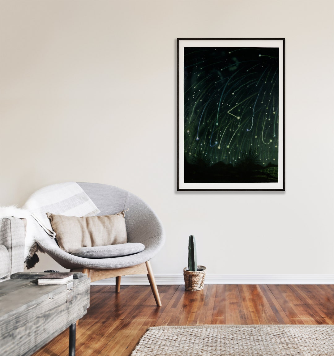 Meteor Shower Vintage Illustration Art Print | Living Room Poster ...