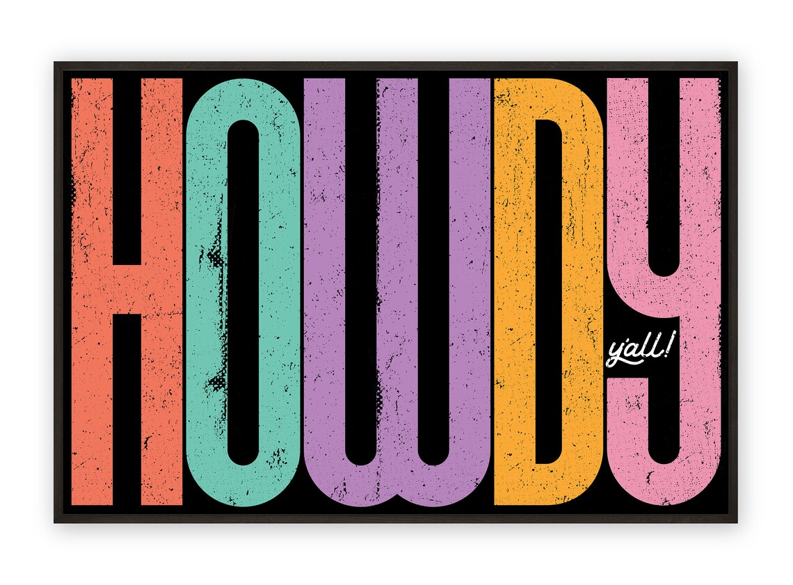 HOWDY Y'all! Art Print | Bold Text | Bold Line Art | Thick Line Font ...
