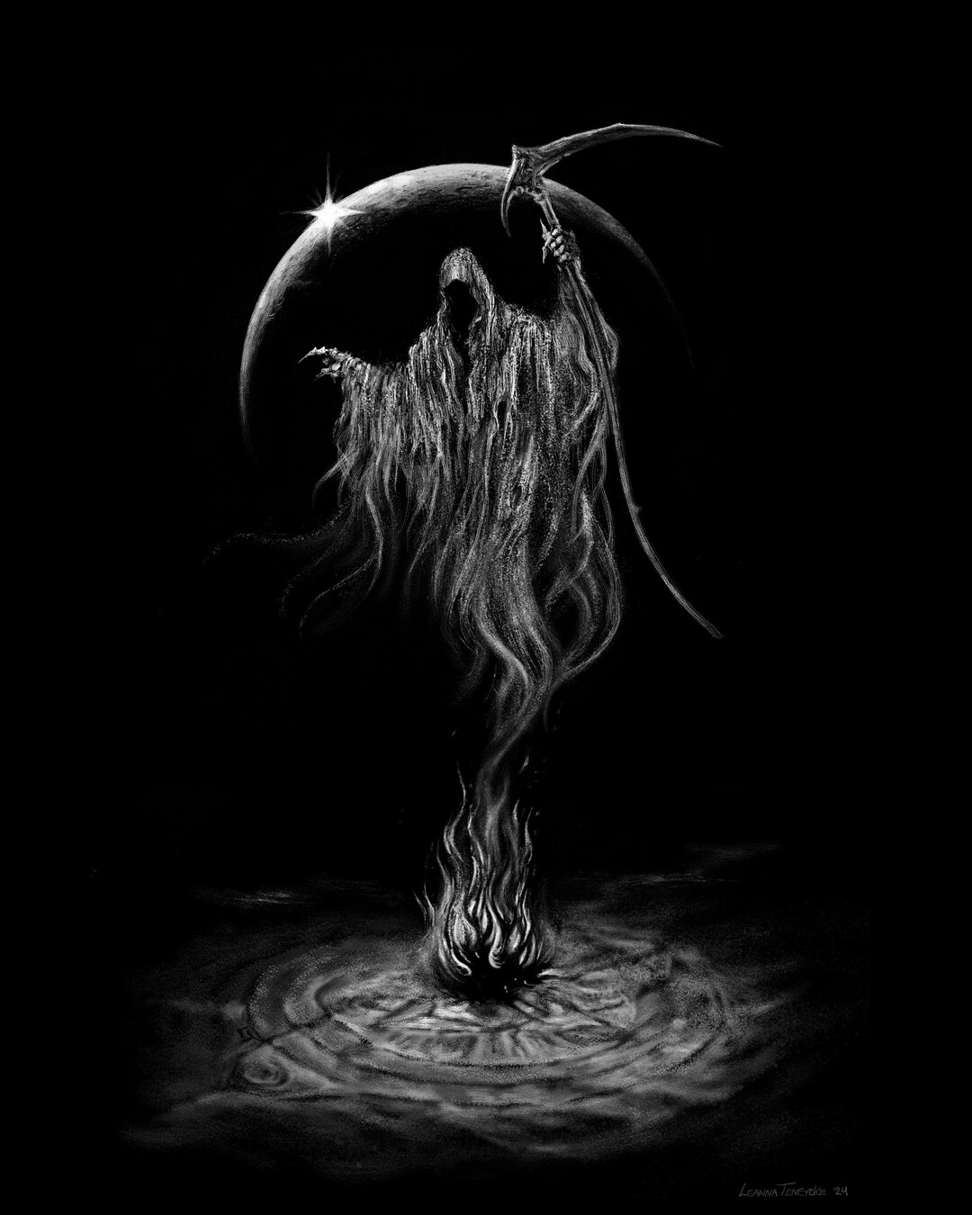 Moon Reaper 8x10 Gothic Prints Death Grim Scythe Drawing Print Death ...