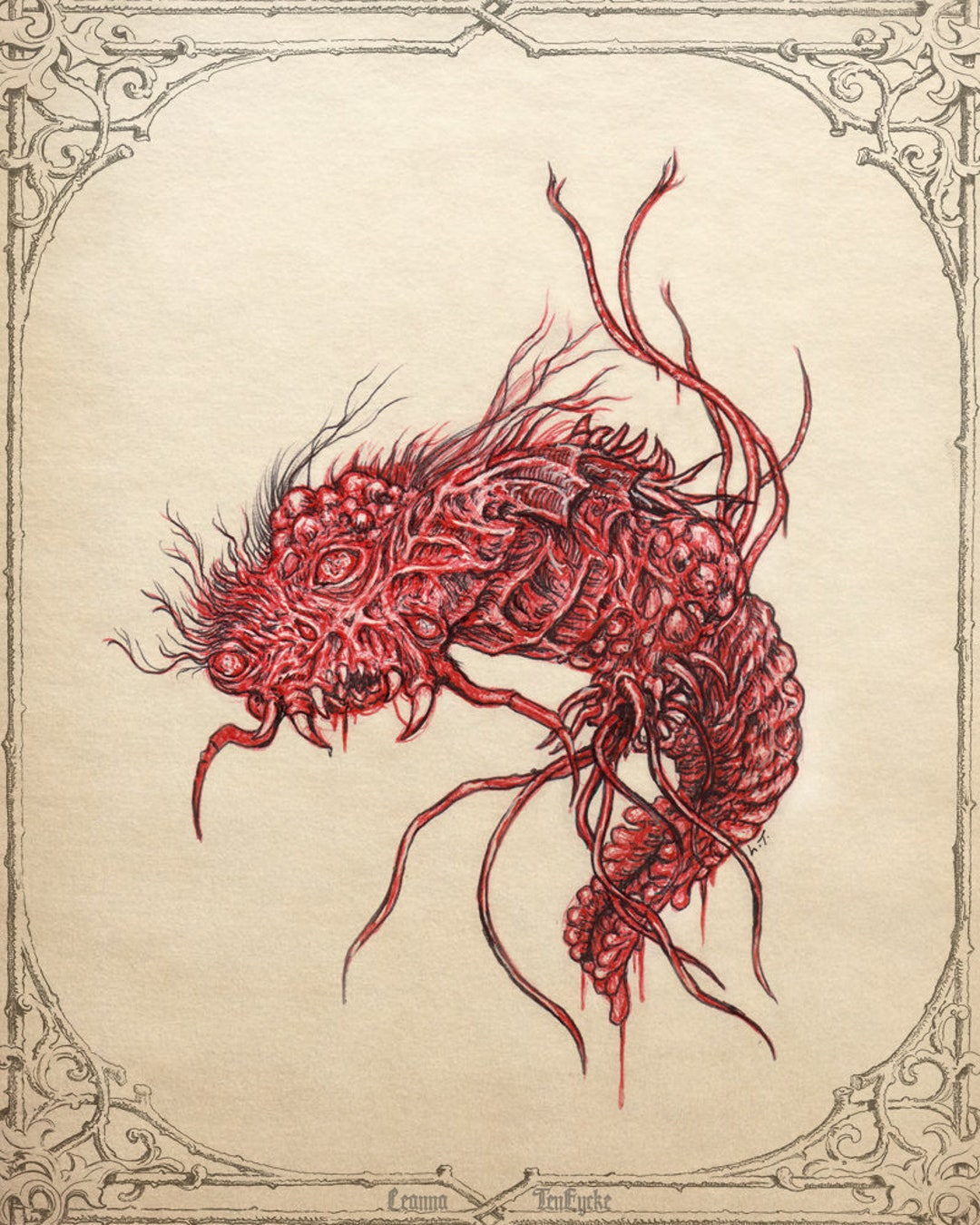 Flying Polyp 8x10 Cosmic Horror Creature Gothic Prints Ink Drawing ...