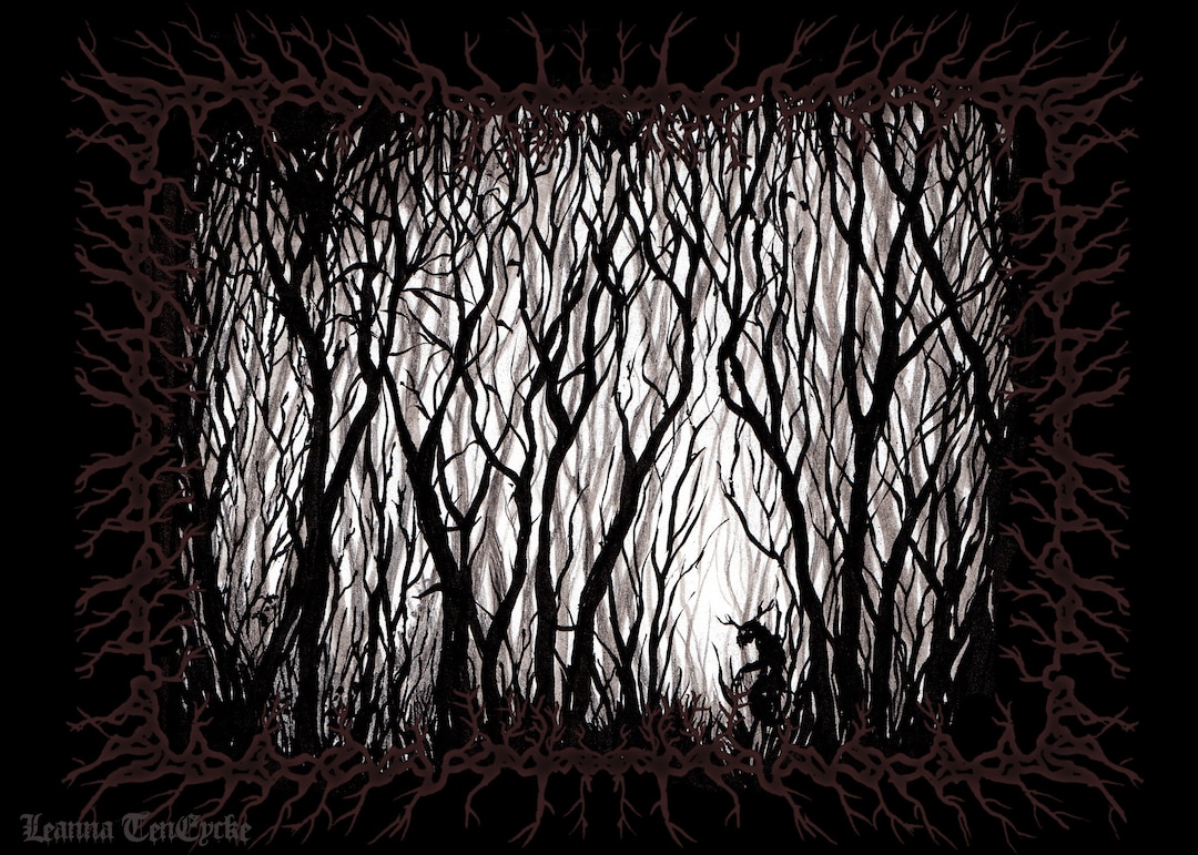 Wendigo Woods 5x7 Horror Cryptid Forest Dark Nature Drawing Poster ...