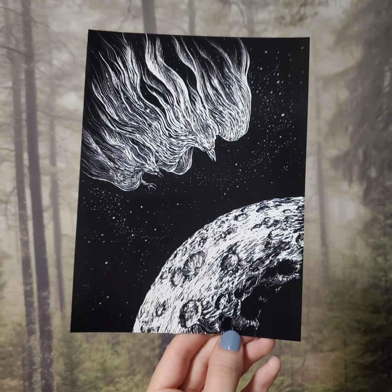 6x8 Cosmic Dark Art Space Cosmic Birds Horror Death Metal Surreal ...