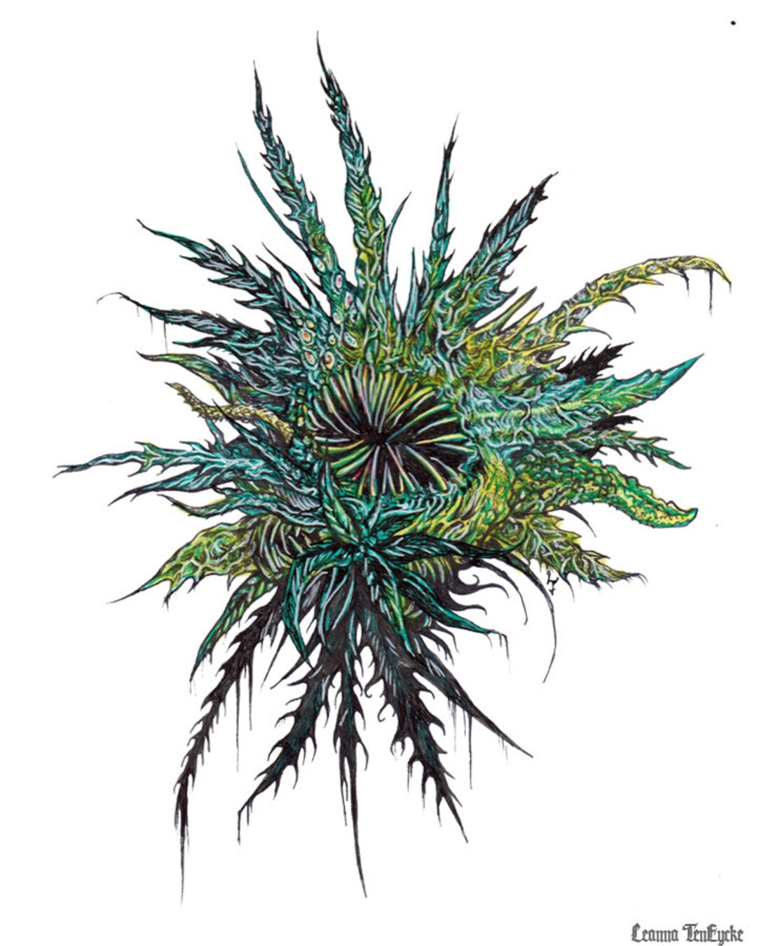 Green Monster Plant Original Dark Illustration Drawing Pen Ballpoint ...
