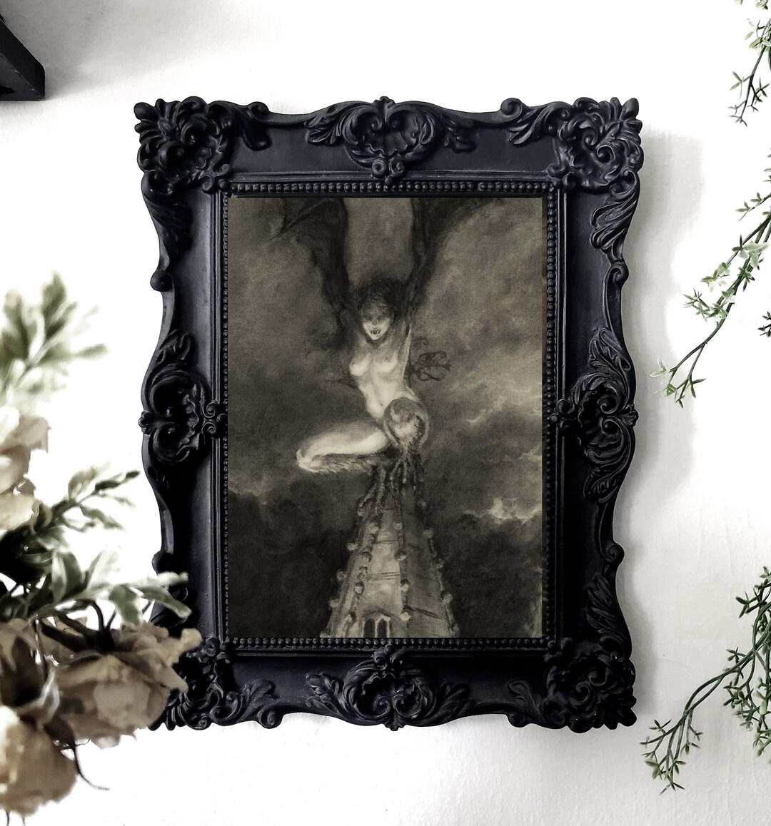 Gargoyle Harpy Demon Girl Dark Art 5x7 Gothic Horror Charcoal Drawing ...