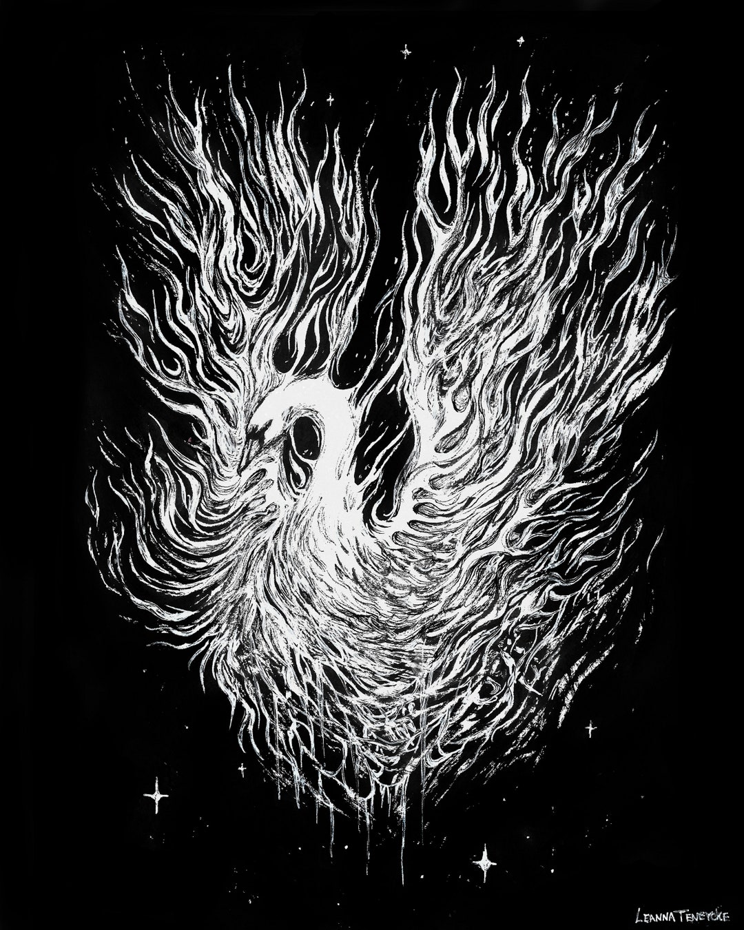 Swan Phoenix Art Print: Gothic Black and White Ink Drawing (5x7) - Etsy
