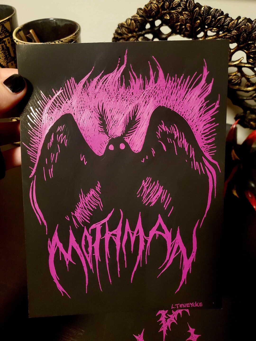 Mothman Drawing Cryptid Original Art Purple Spooky Creepy Monster ...
