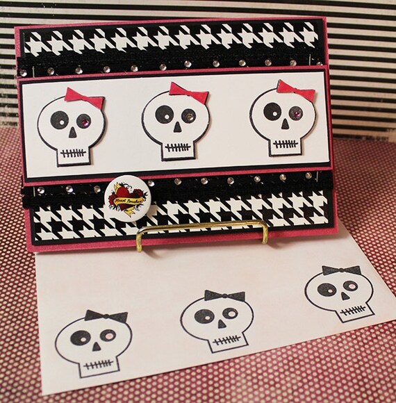 Skulls With Pink Bows Handmade Greeting Card | Etsy