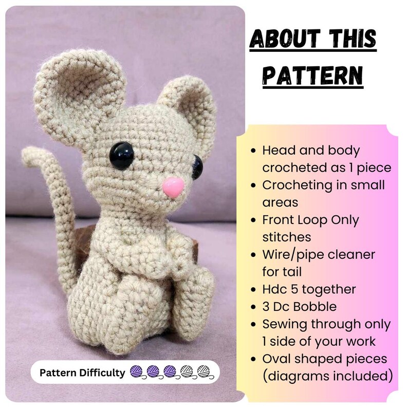 Adorable Mouse Crochet Pattern – Amigurumi PDF - Etsy