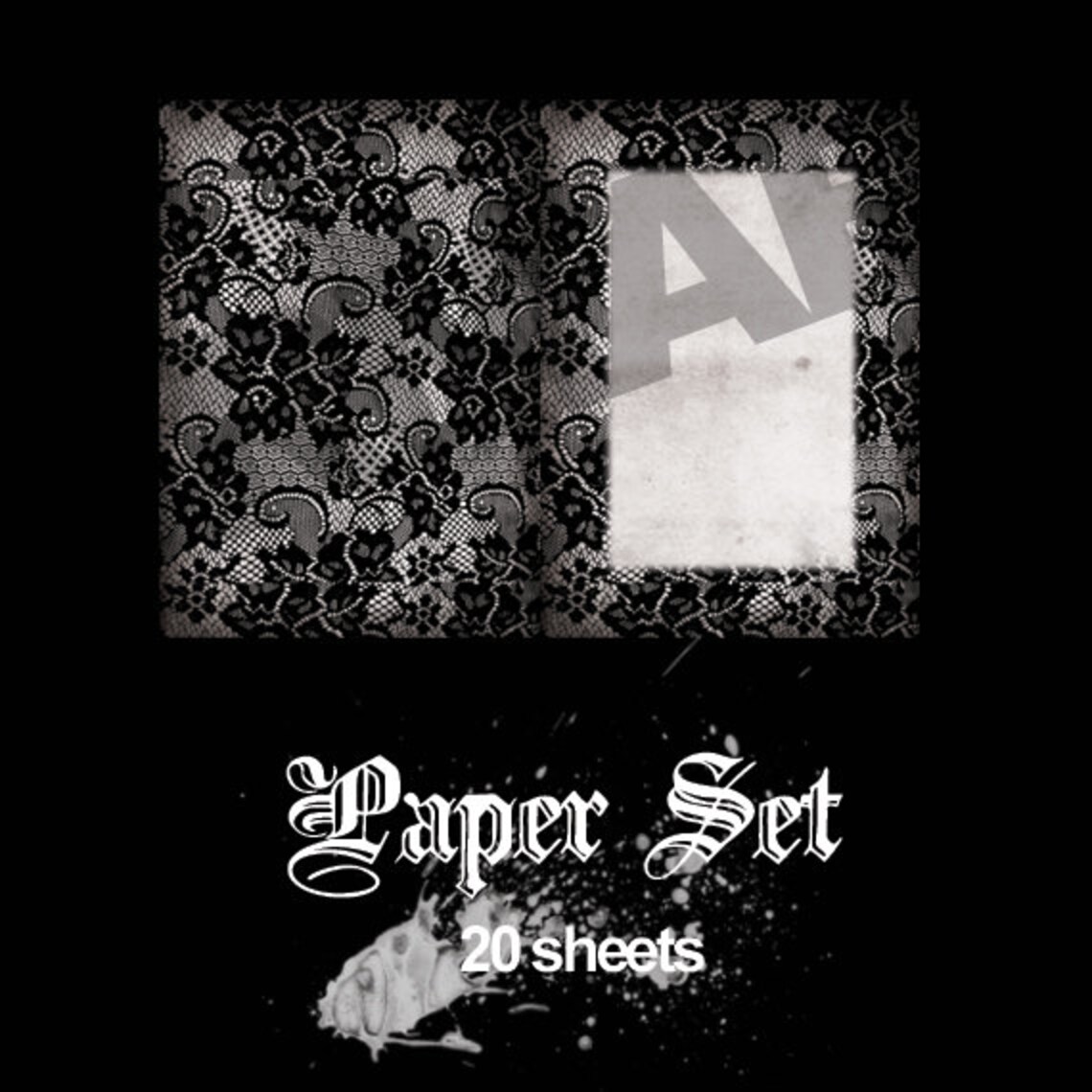 Creepy Digital Papers Horror Macabre Halloween Printable Set Black and ...