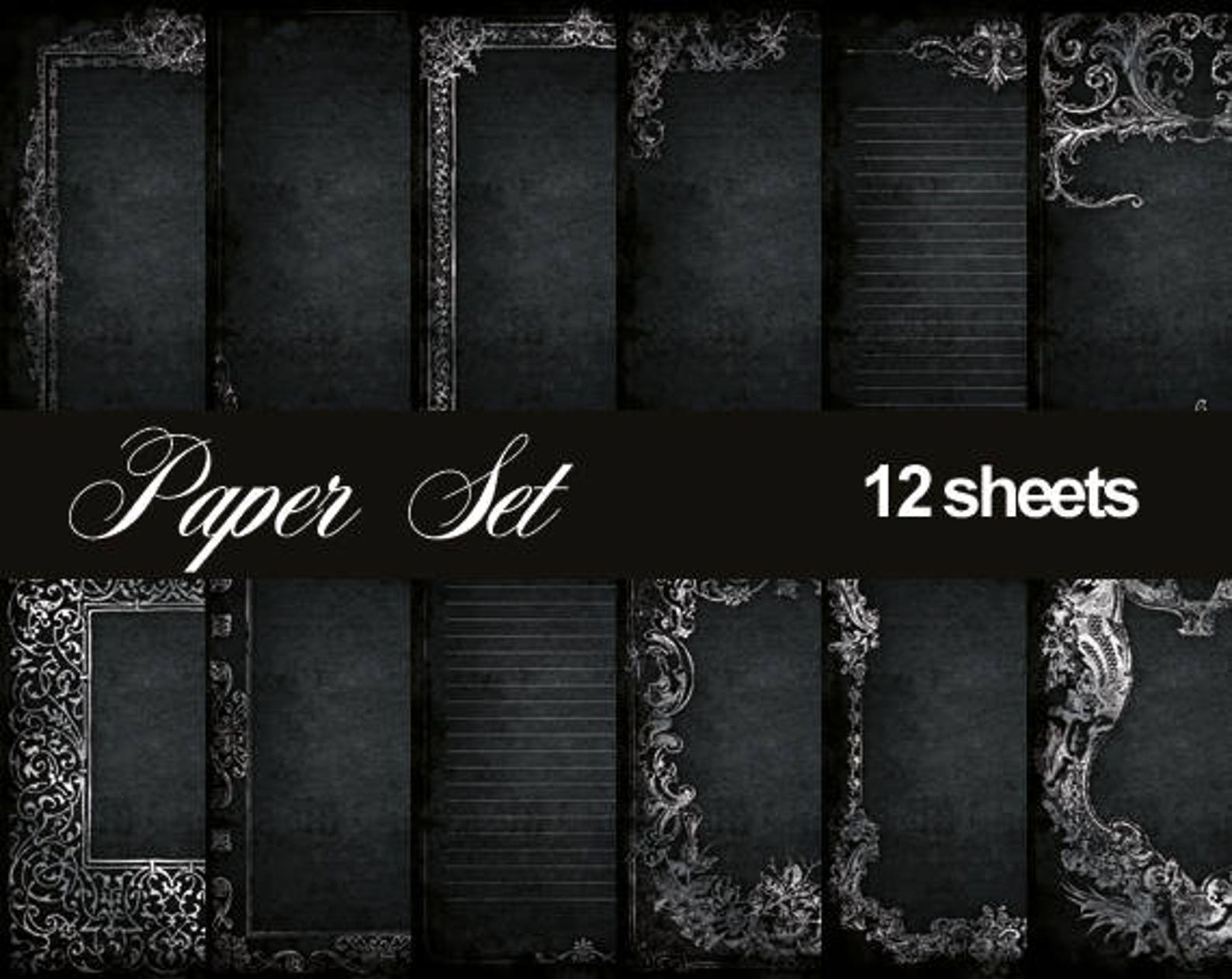 Gothic Victorian Digital Papers Black Printable Set, Dark Sheets for ...
